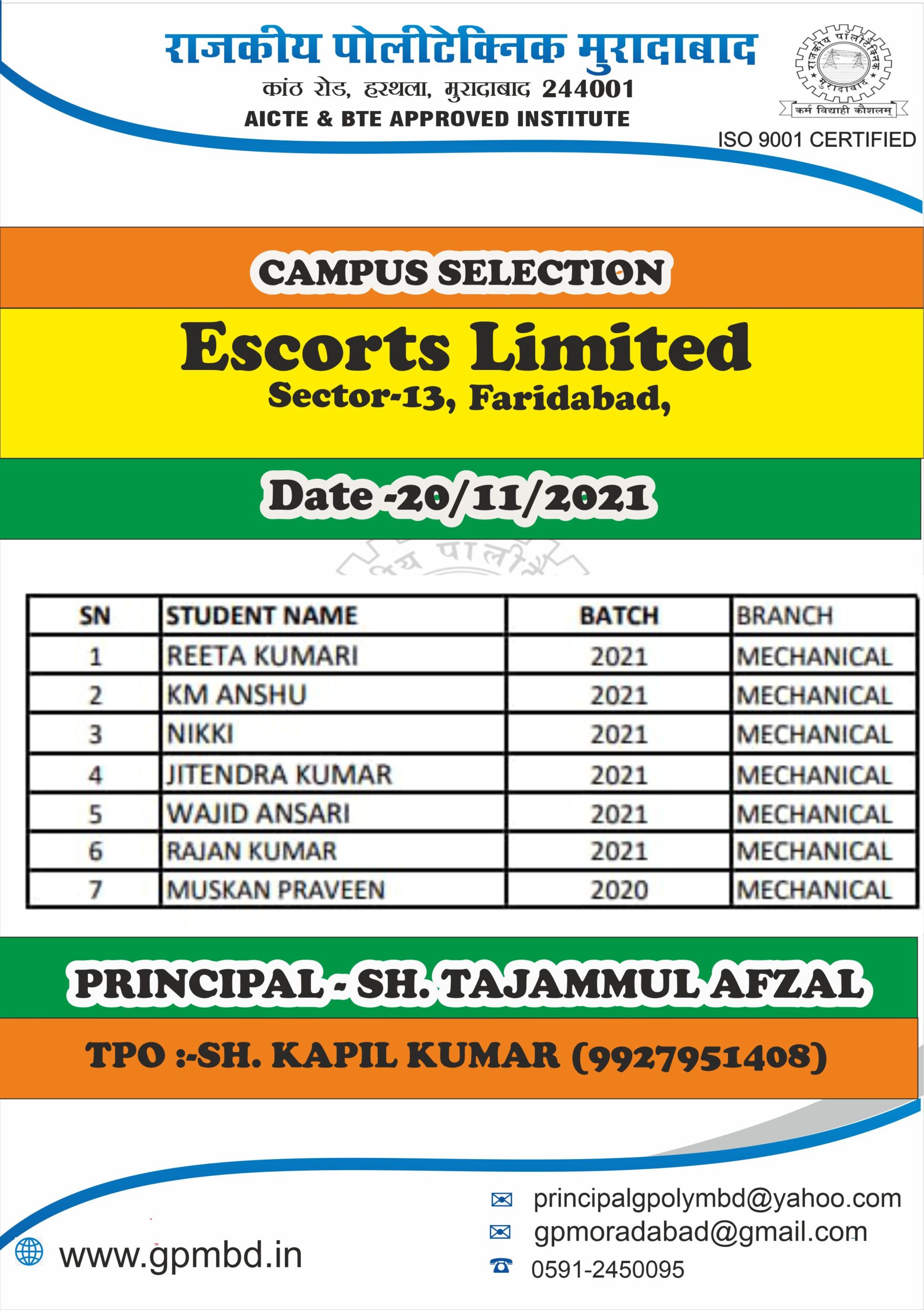 PLACED STUDENT REGISTRATION FORM – Government Polytechnic Moradabad