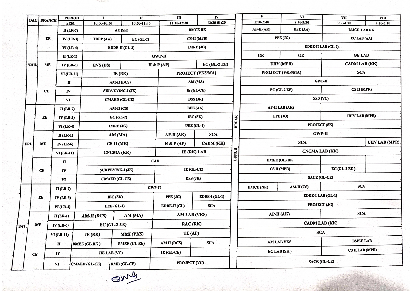 Time Table – Government Polytechnic